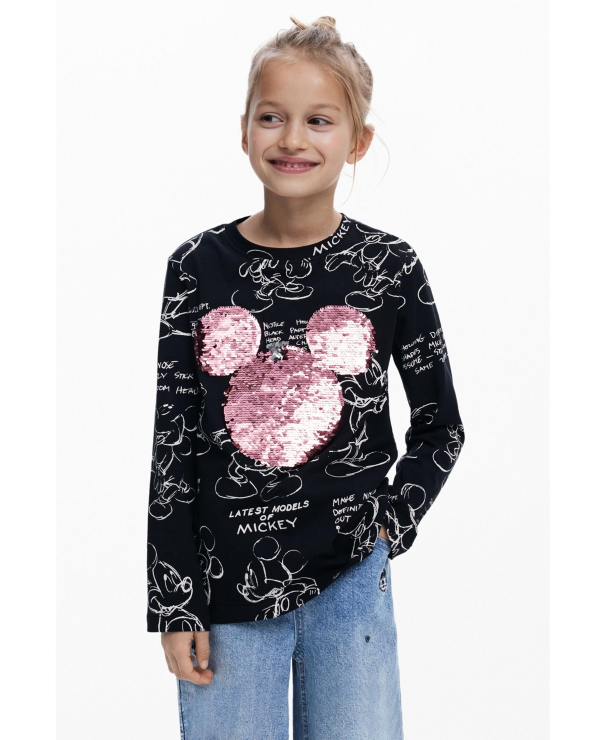 Click here for Desigual Girls Girlss Mickey sequin T-shirt - Blac... prices