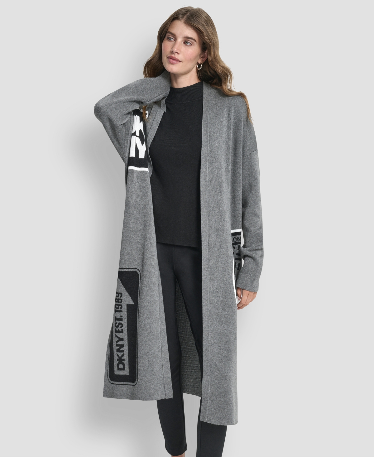 Click here for Dkny Womens Oversized Open-Front Cardigan - Graphi... prices