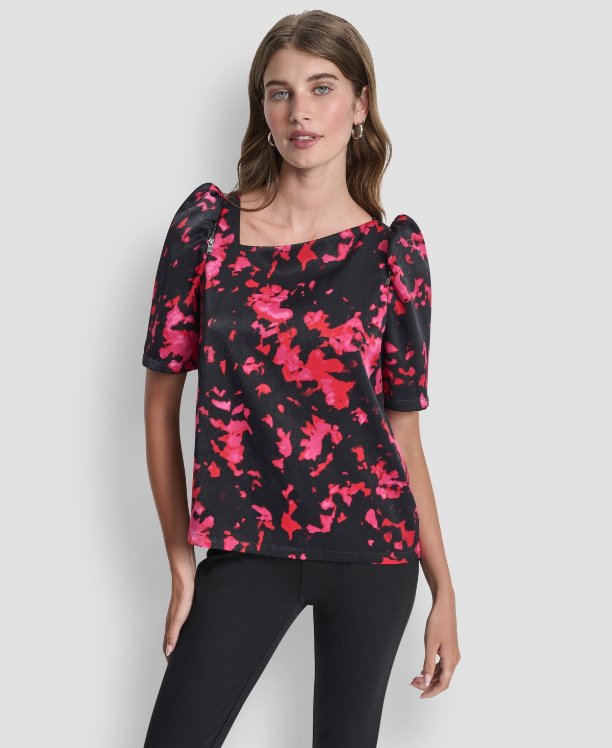 Click here for Dkny Womens Short Sleeve Printed Top - Crimson Abs... prices