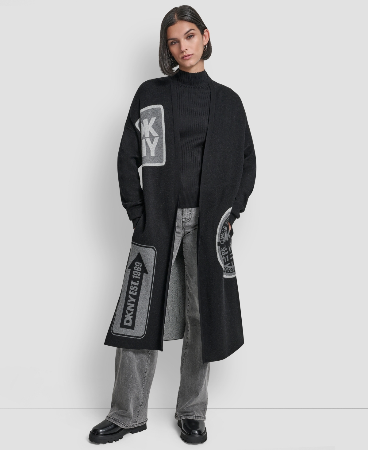 Click here for Dkny Womens Oversized Open-Front Cardigan - Black prices