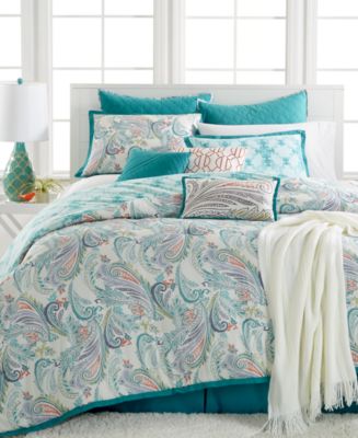 CLOSEOUT! Kelly Ripa Home Fretwork Aqua 10-Pc Reversible King Comforter ...