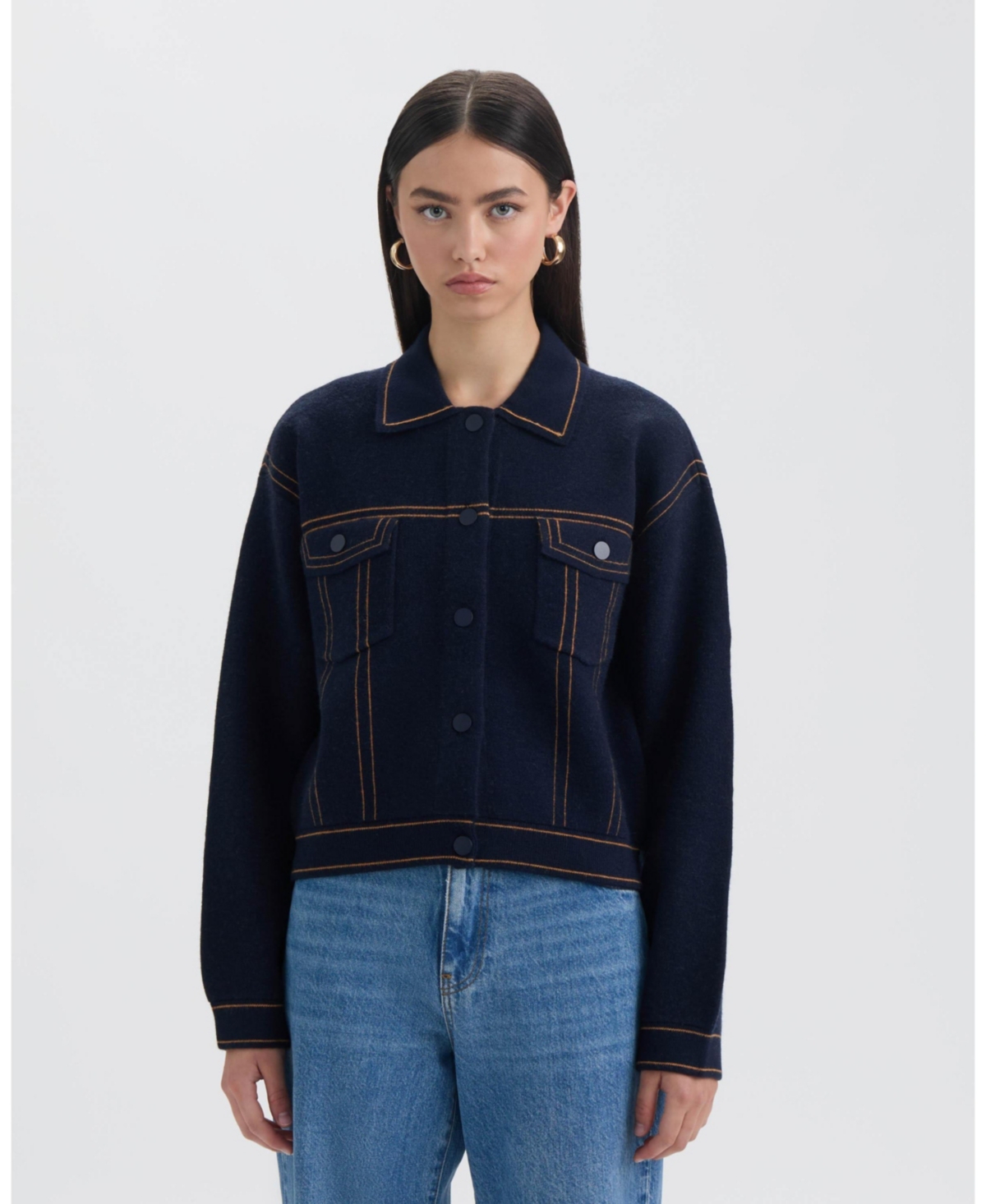 Click here for Nvlt Womens Button Front Sweater Jacket - Navy prices