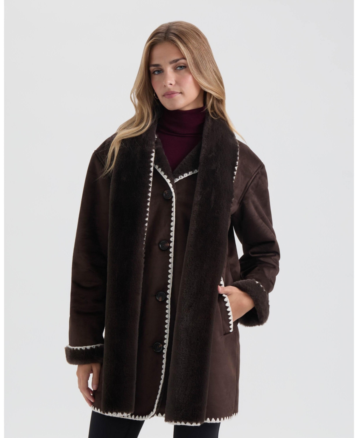 Click here for Ellen Tracy Womens Shearling Scarf Jacket with Con... prices