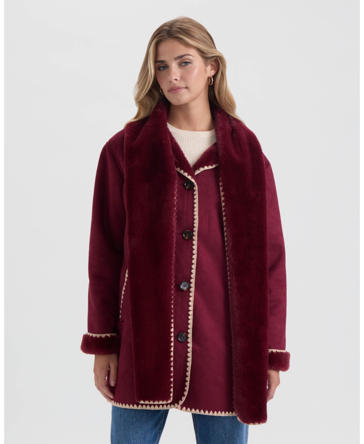 Click here for Ellen Tracy Womens Shearling Scarf Jacket with Con... prices