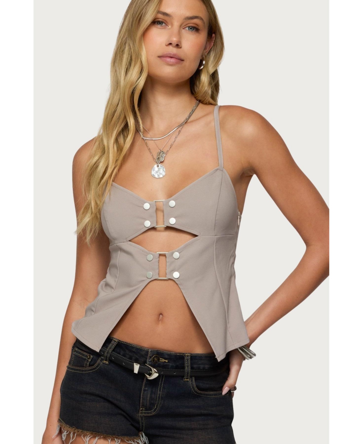 Click here for Edikted Womens Shay Split Front Buckle Tank Top -... prices