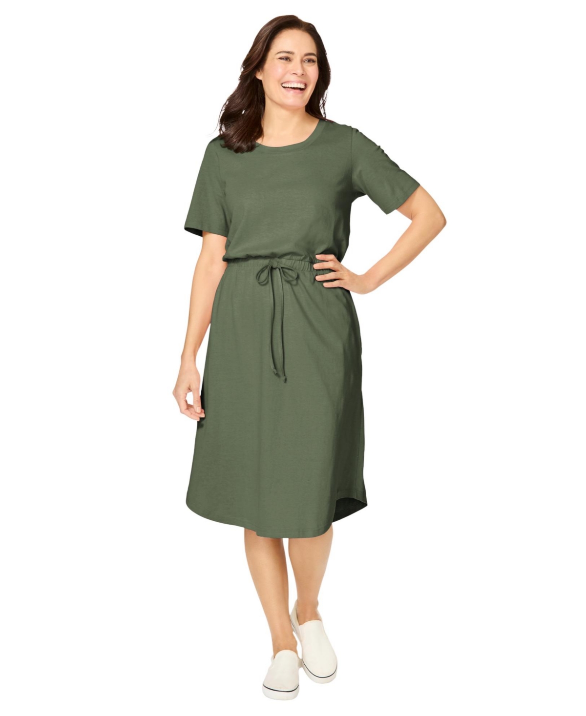 Click here for Woman Within Womens Within Curved Hem Dress - Oliv... prices