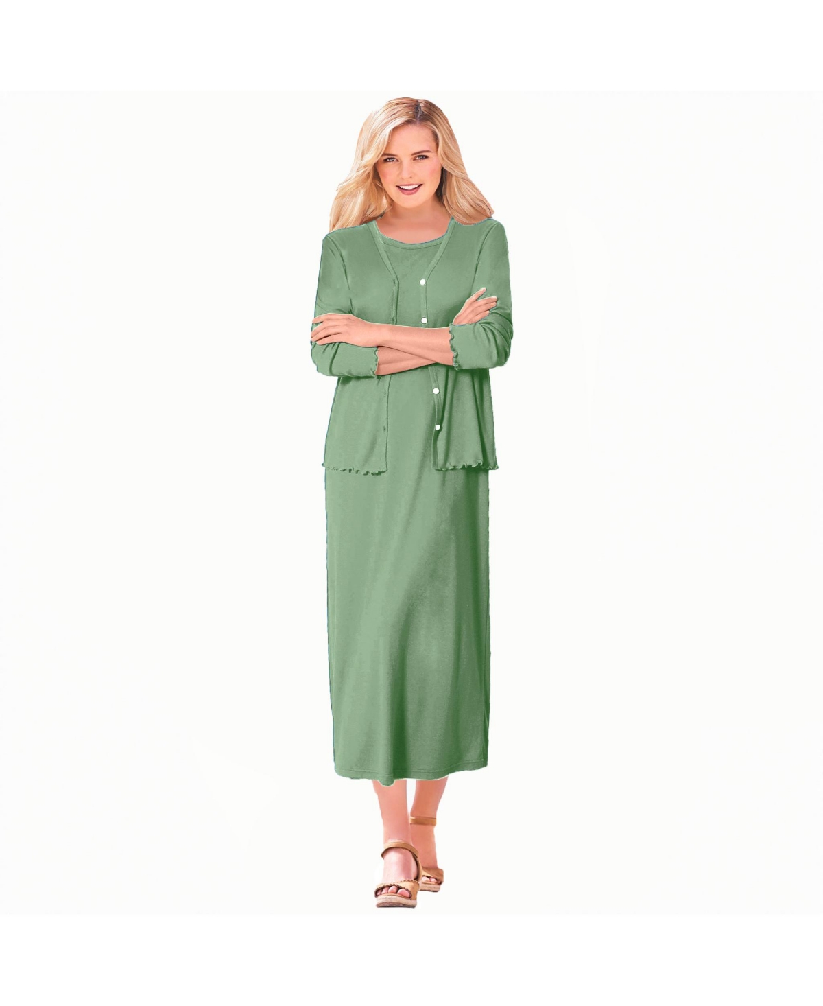 Click here for Woman Within Womens Within Lettuce Trim Knit Jacke... prices