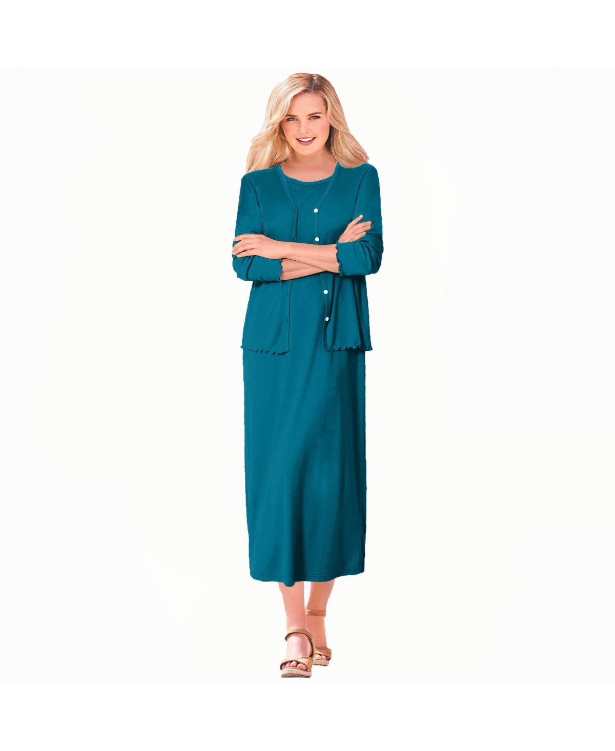 Click here for Woman Within Womens Within Lettuce Trim Knit Jacke... prices