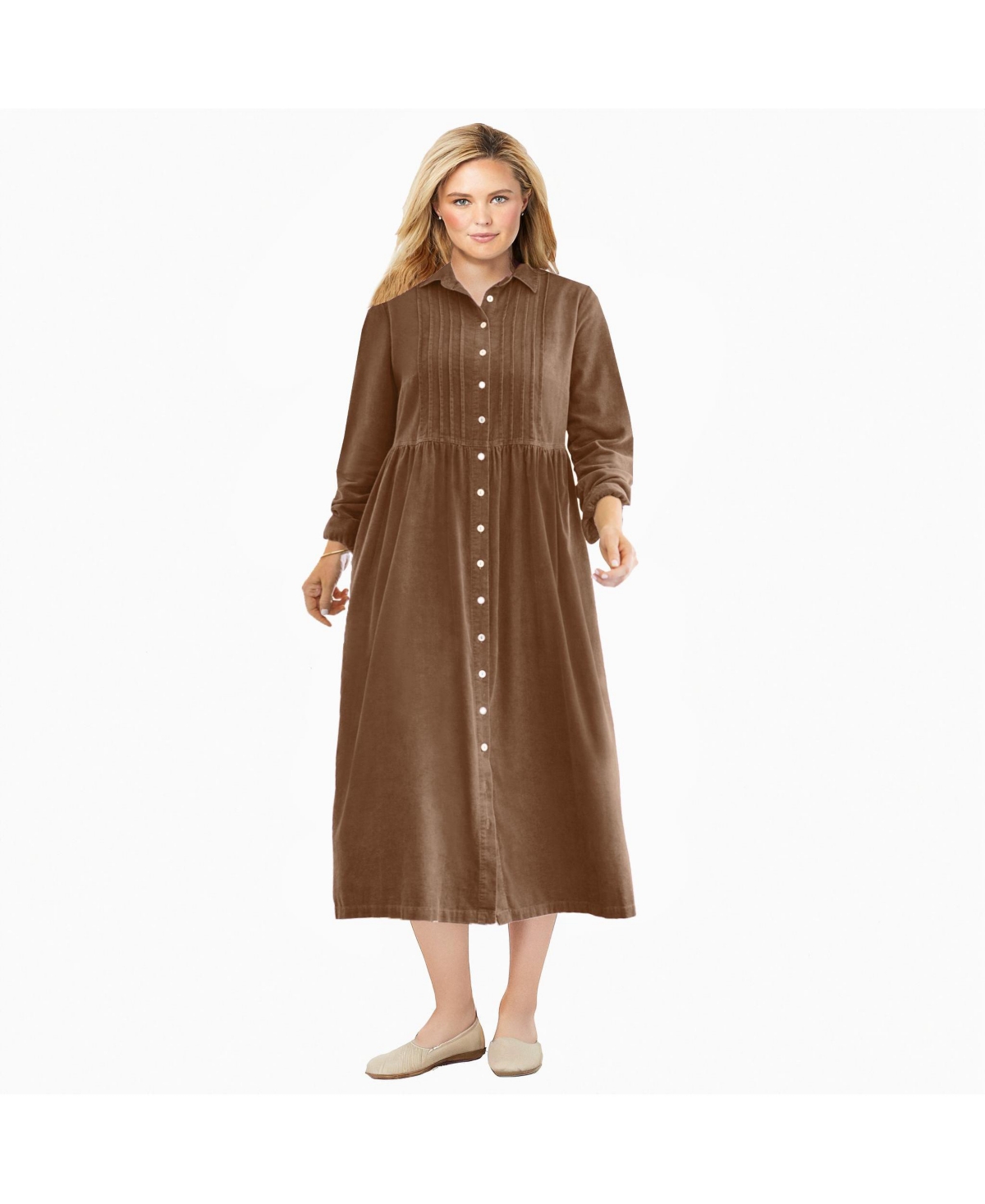 Click here for Woman Within Plus Size Button Front Corduroy Dress... prices