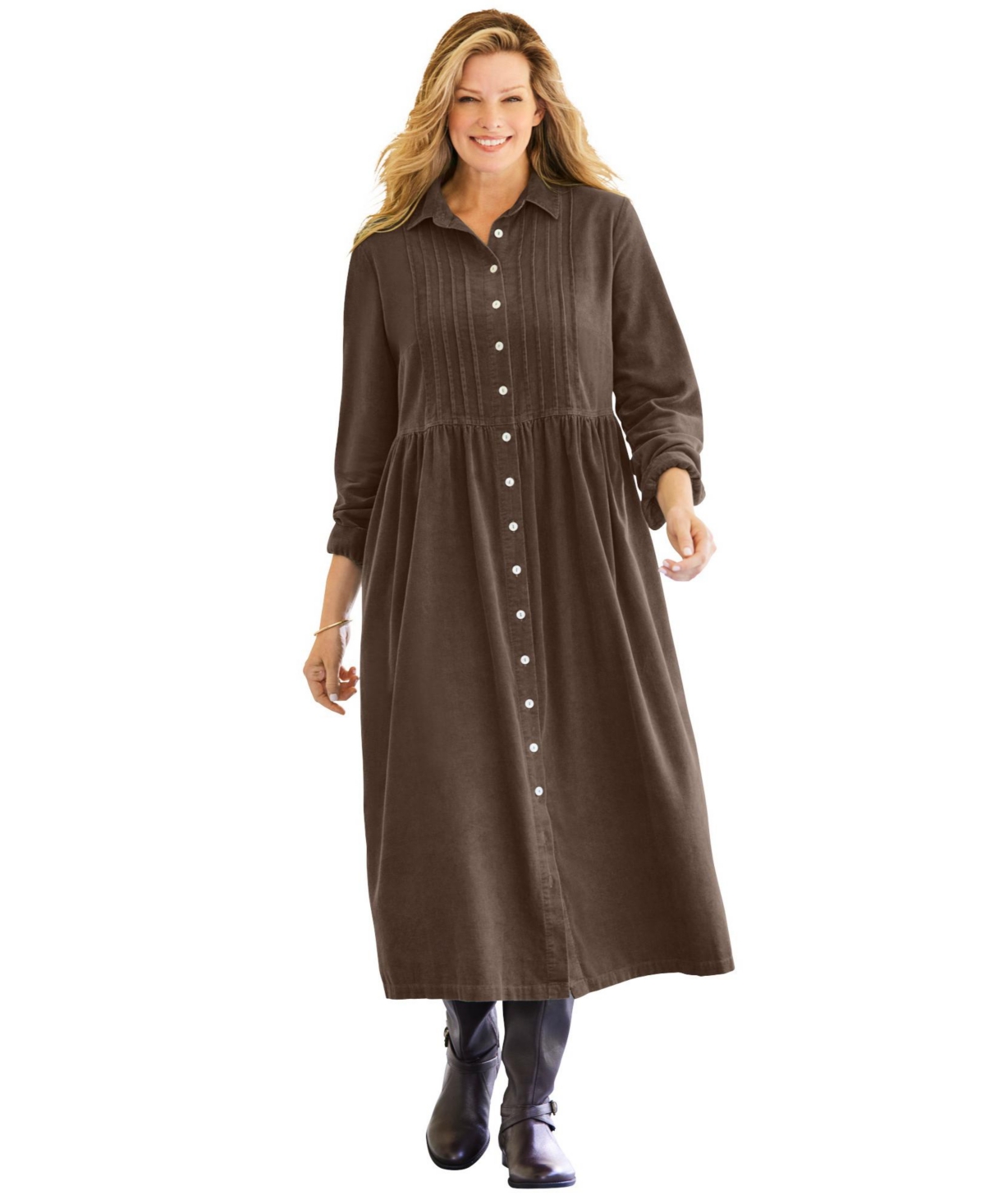 Click here for Woman Within Plus Size Button Front Corduroy Dress... prices