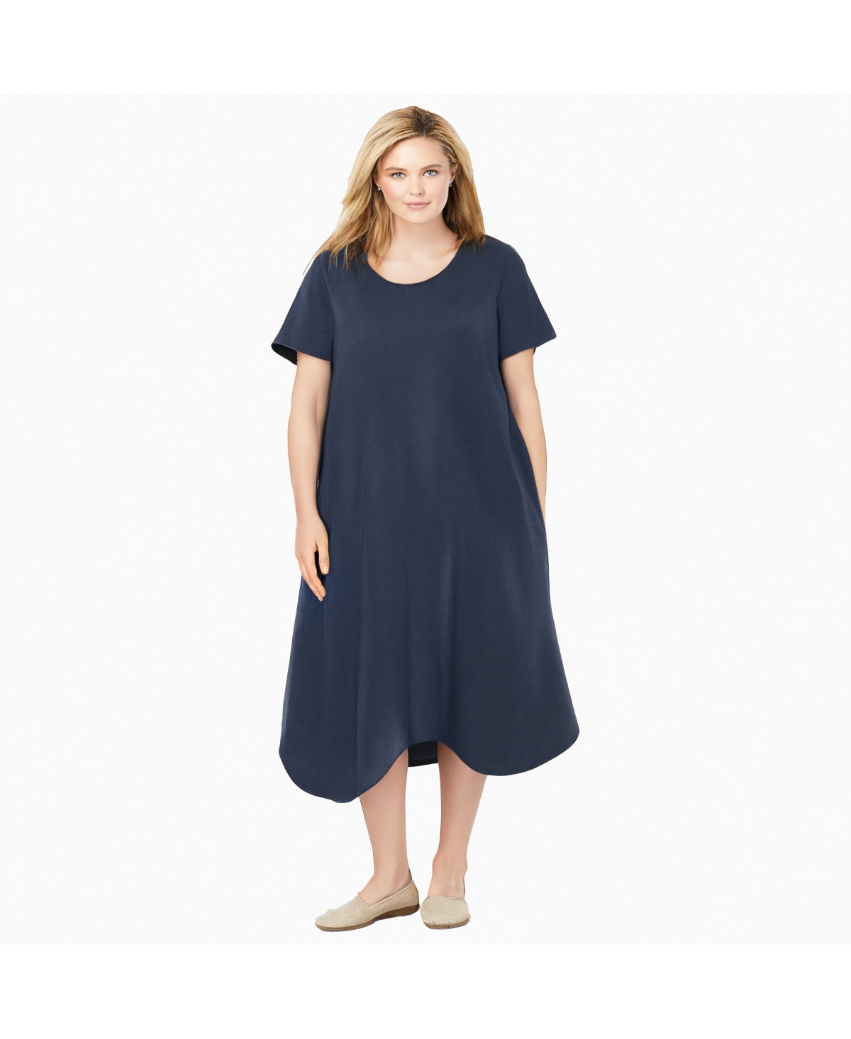 Click here for Woman Within Plus Size Drape Hem Dress - Navy prices