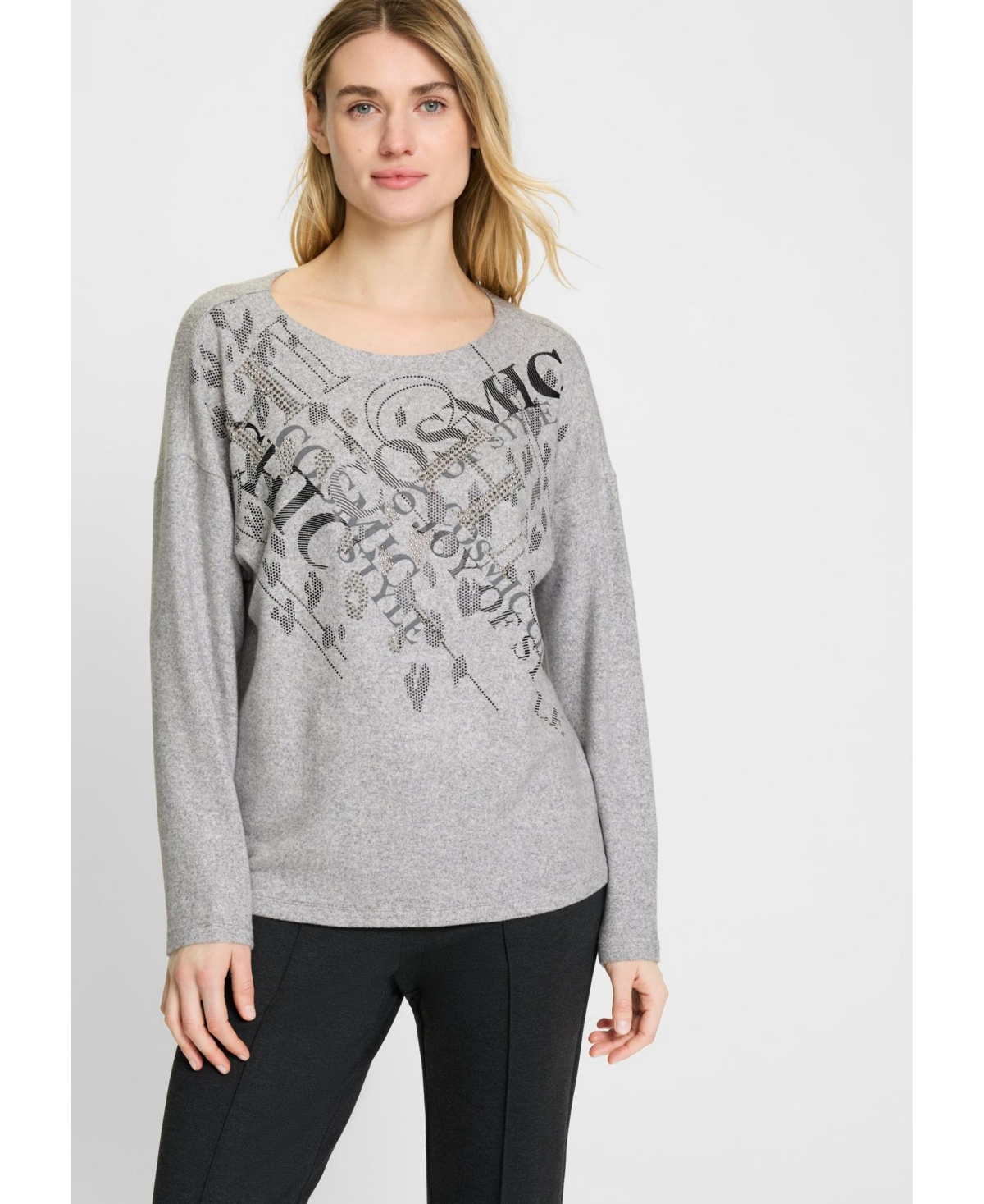 Click here for Olsen Womens Power Print Jersey Knit Top - Misty g... prices