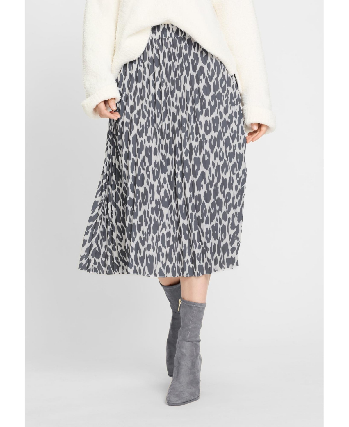 Click here for Olsen Womens Pull-On Leopard Pleated Skirt - Dark... prices