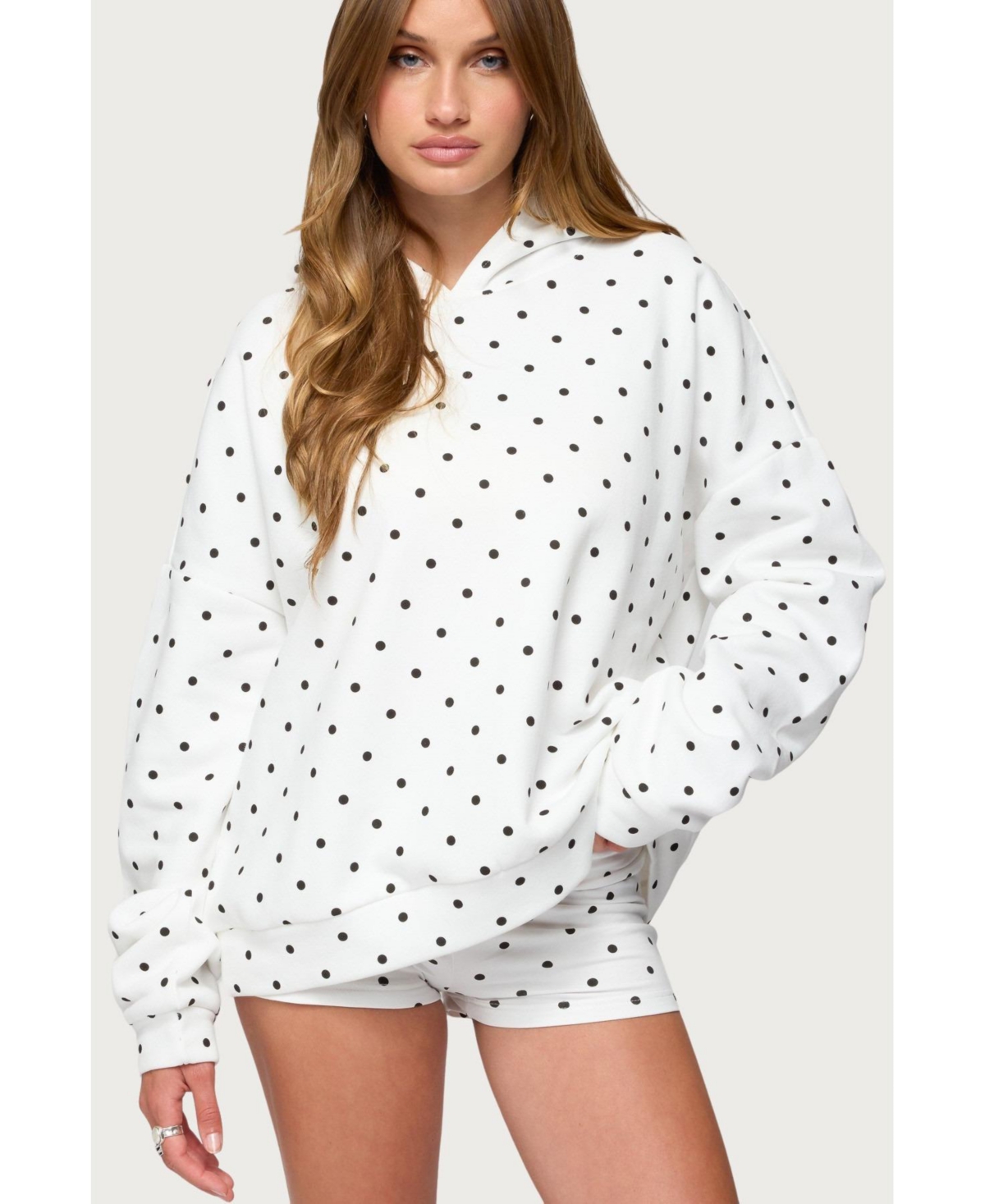 Edikted Womens Chelsie Polka Dot Hoodie - White