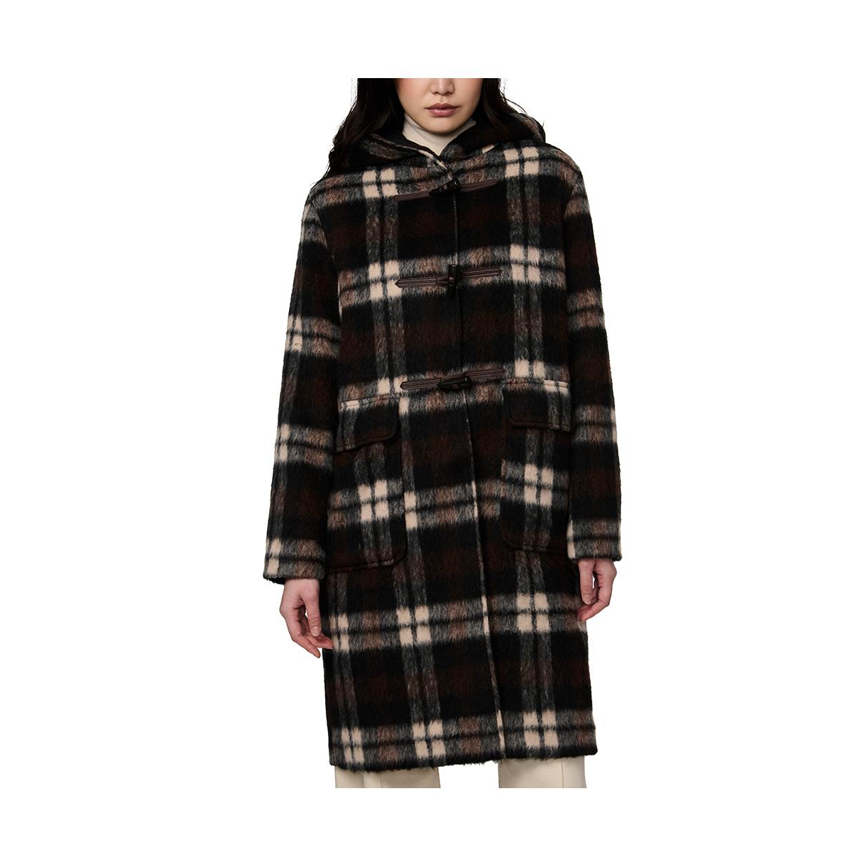 Click here for Bernardo Plaid Toggle Coat - Brown/cream prices