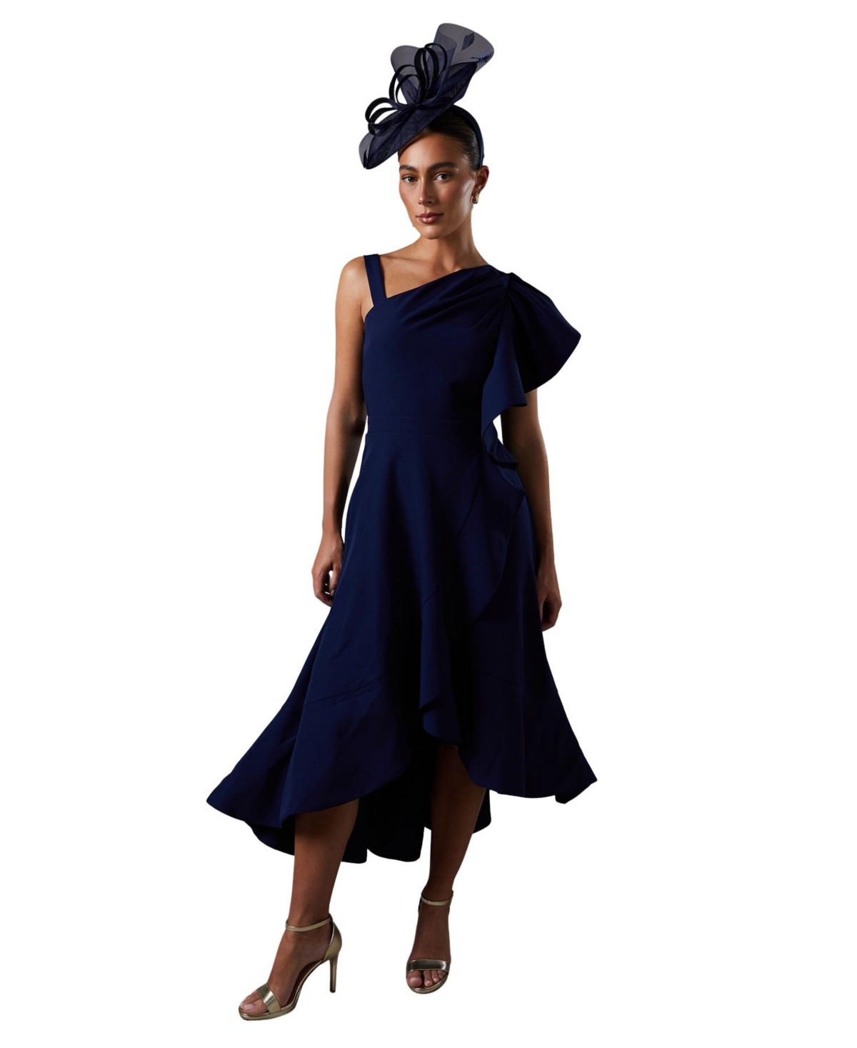 Click here for Coast Womens One Shoulder Crepe Ruffle Midi Dress... prices