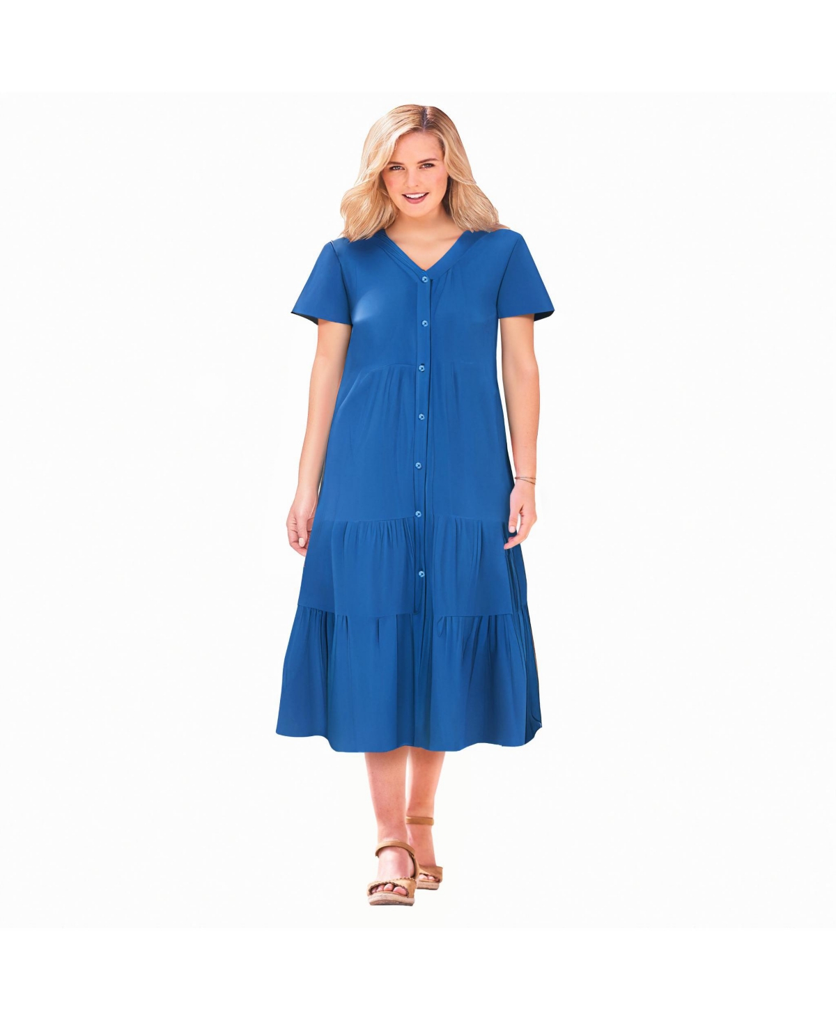 Click here for Woman Within Womans Plus Size Gauze Tiered Dress -... prices