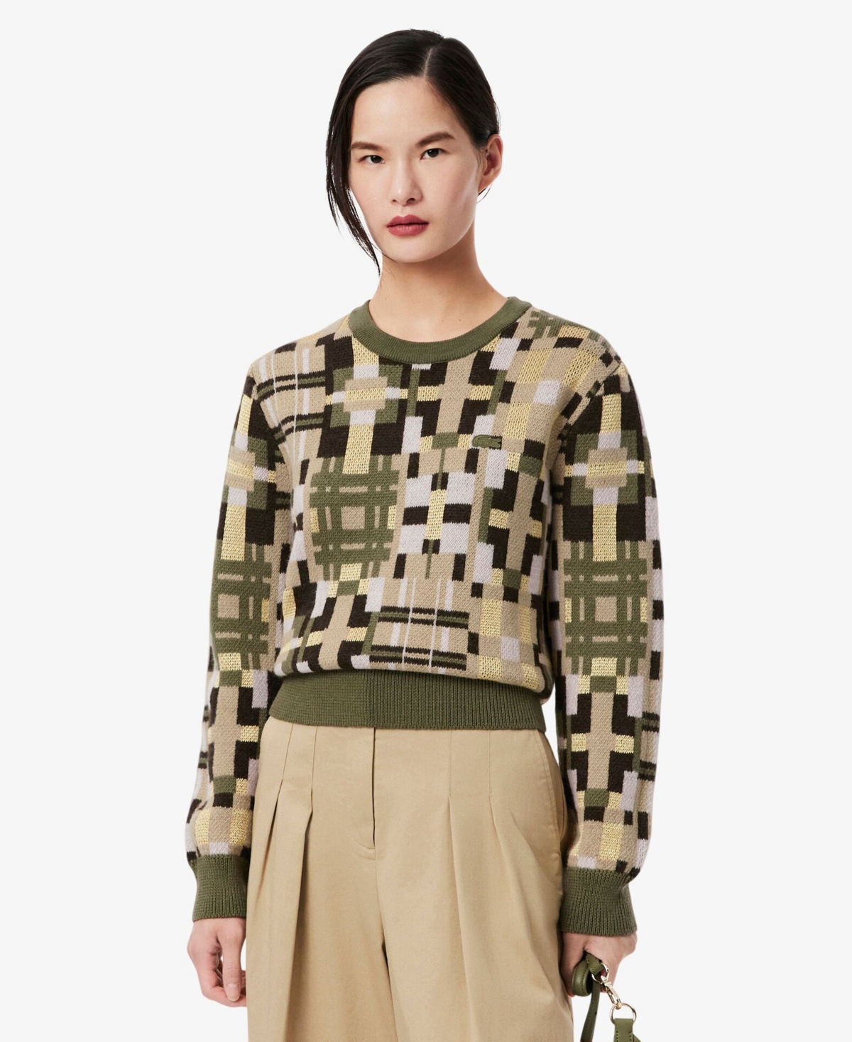 Click here for Lacoste Usa Womens Crewneck Sweater - Green/brown... prices