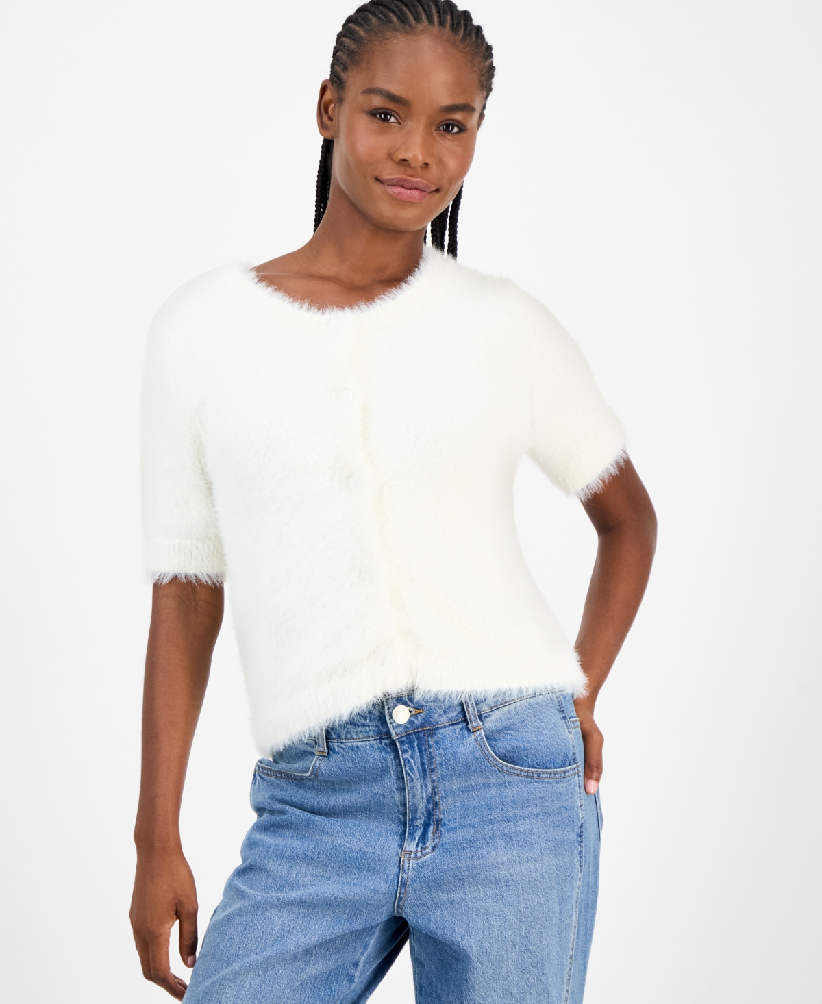 Click here for And Now This Womens Eyelash-Knit Short-Sleeve Card... prices