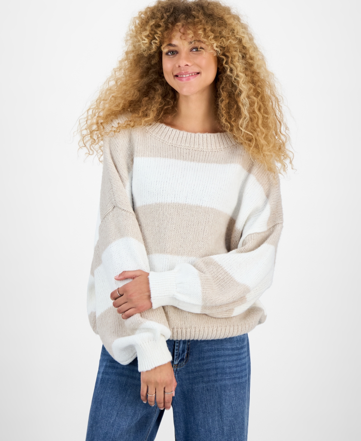 Click here for Hippie Rose Juniors Slouchy Balloon-Sleeve Crewnec... prices