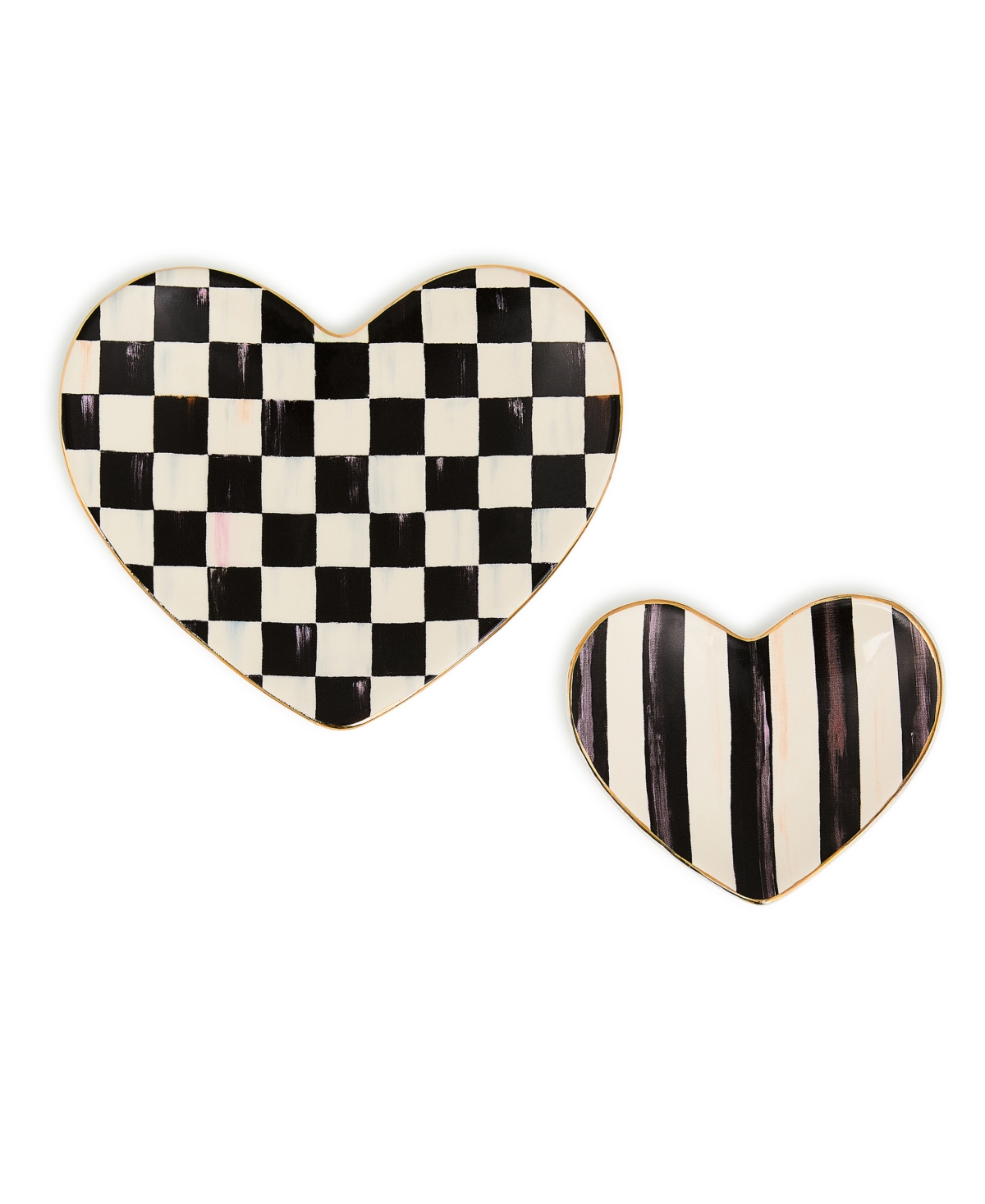 MacKenzie-Childs Courtly Heart Trinket Dishes  Set of 2 - Black  White