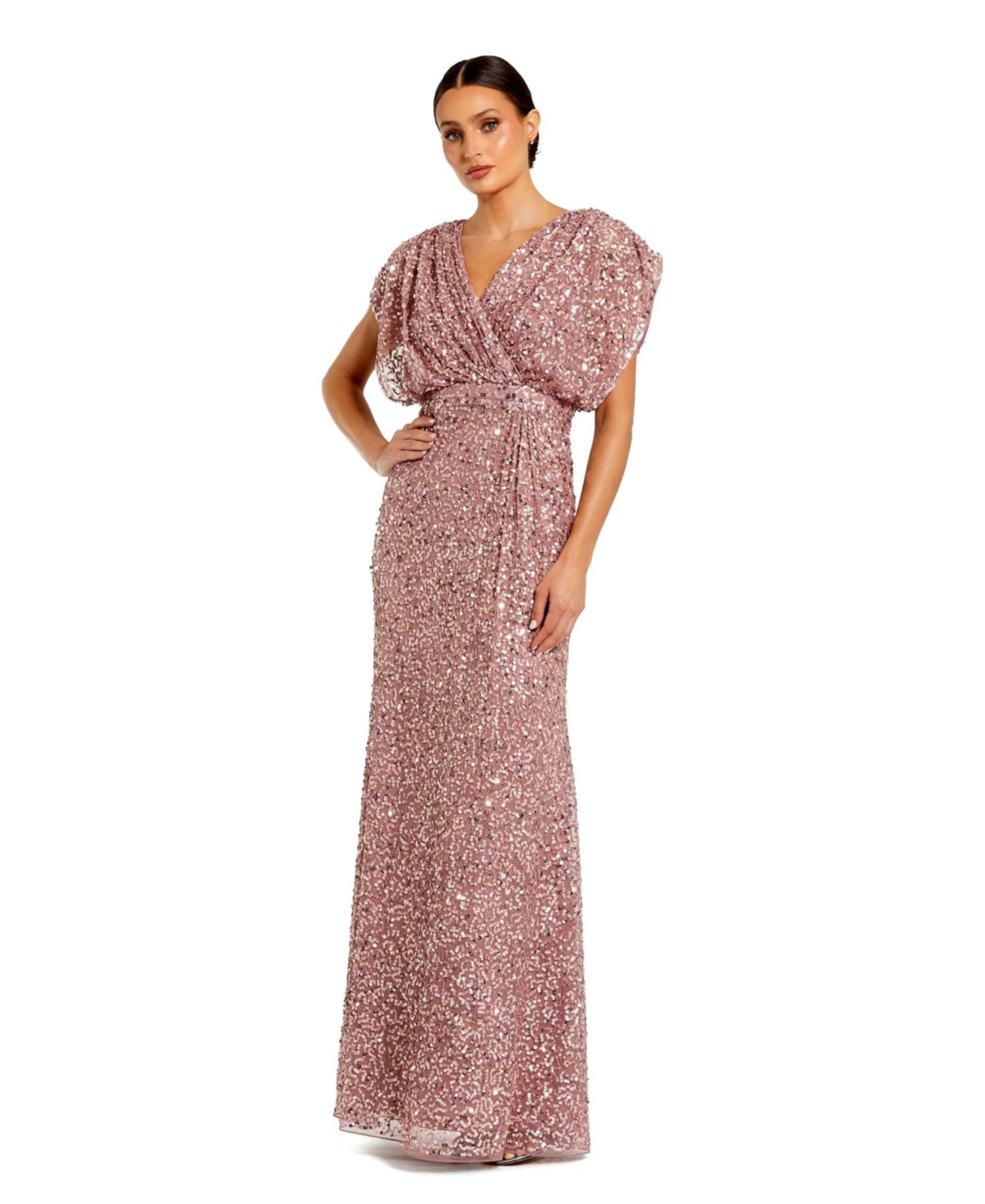Mac Duggal Womens Draped Sleeve V Neck Gown - Vintage lilac