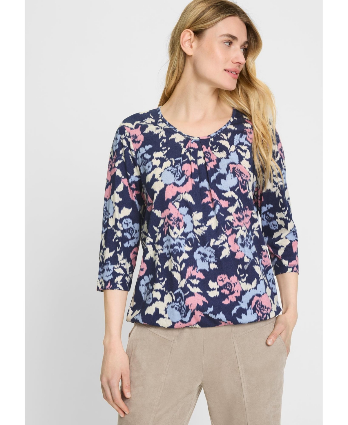 Click here for Olsen Womens Abstract Floral T-Shirt - Indigo deni... prices
