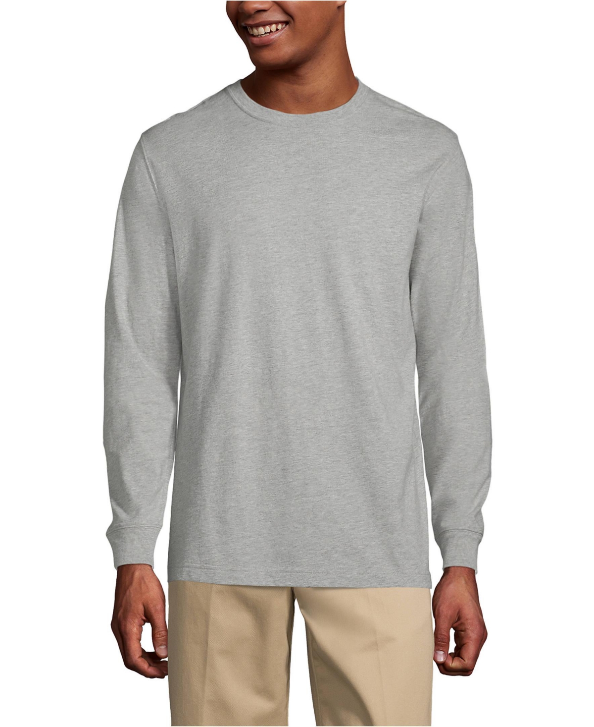 Click here for Lands End Mens Long Sleeve Essential T-shirt - Gra... prices