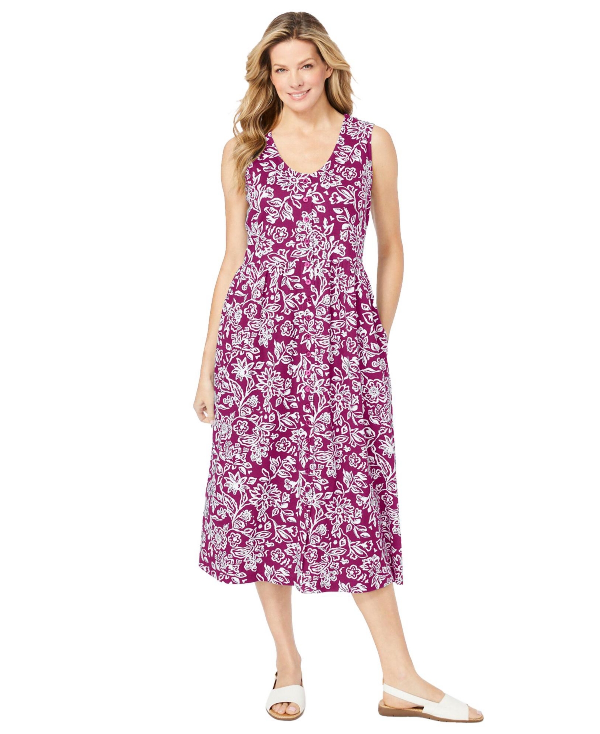 Click here for Woman Within Plus Size Sleeveless Button Front Dre... prices