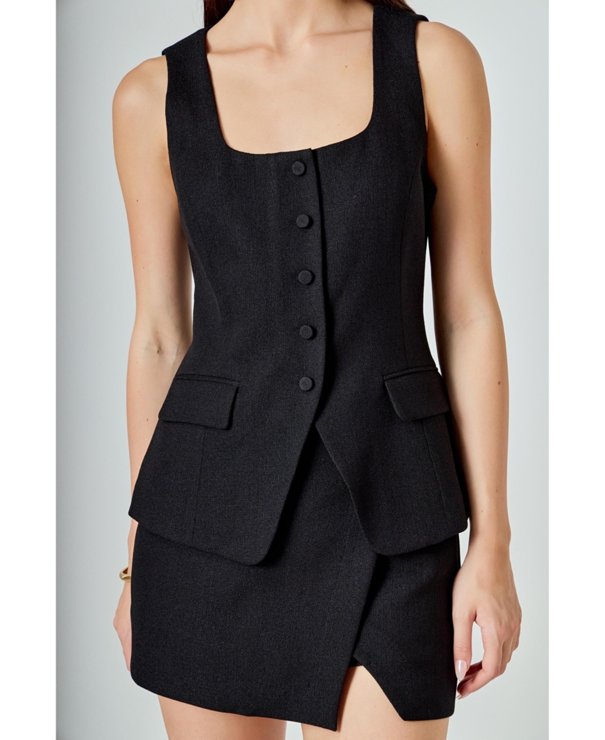 Click here for endless rose Womens Tweed Buttoned Scoop Neck Vest... prices