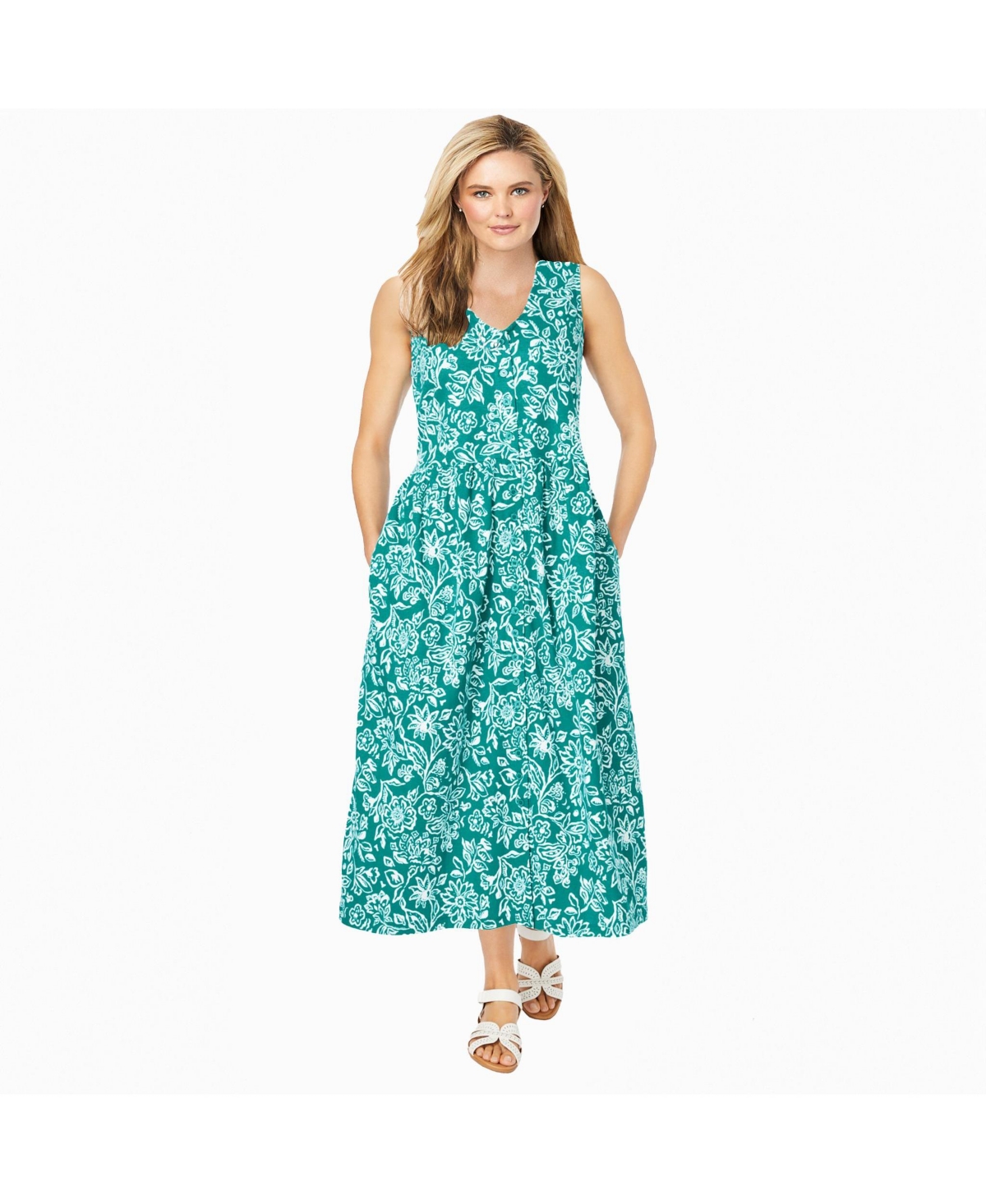 Click here for Woman Within Plus Size Sleeveless Button Front Dre... prices