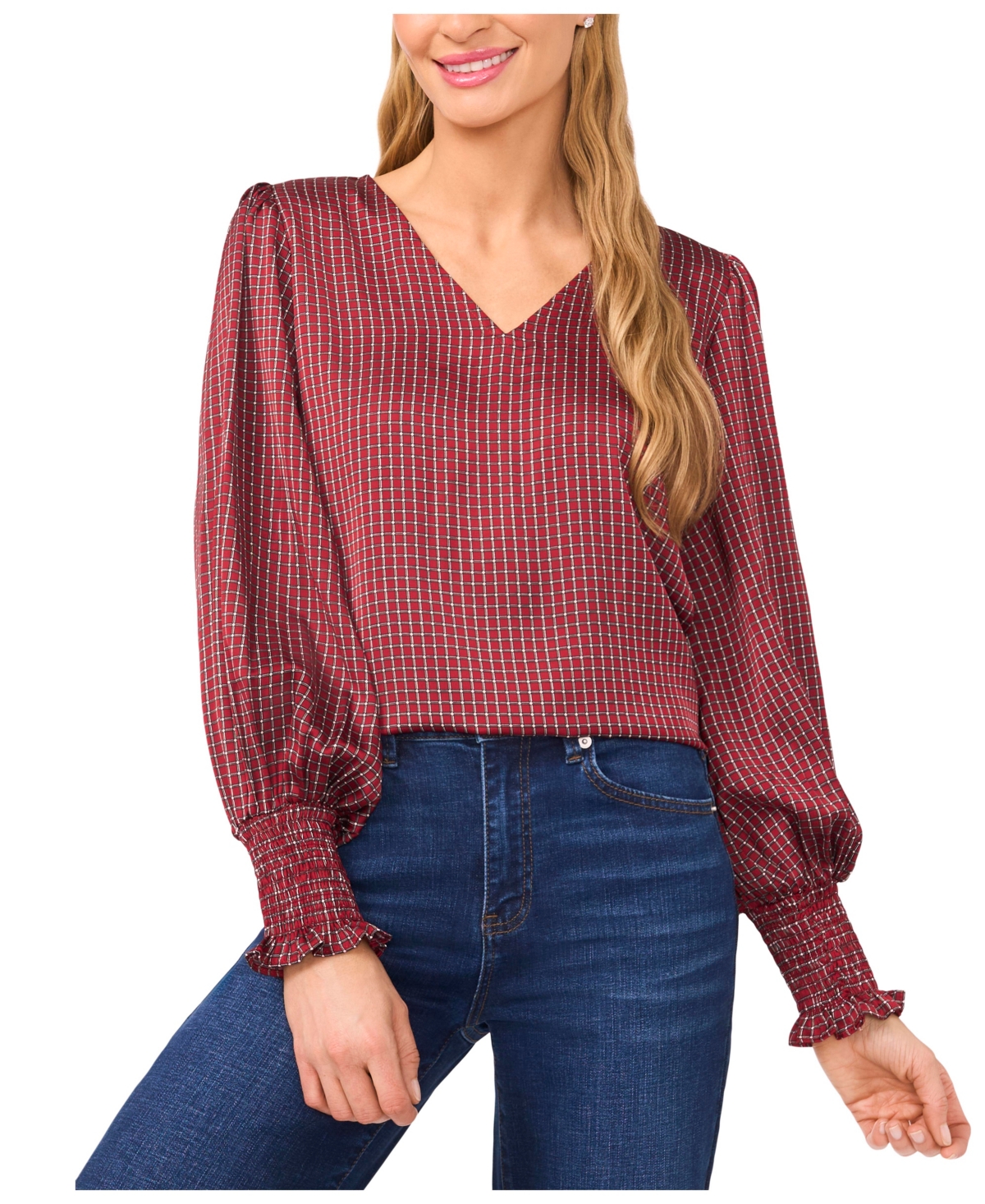 Click here for CeCe Womens Long Sleeve V-Neck Top - Mulberry Red prices