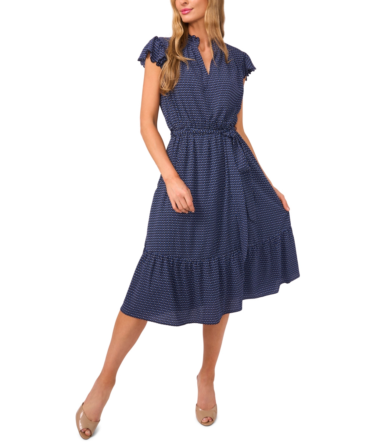 Click here for CeCe Womens Double Ruffle Scalloped Sleeve Midi Dr... prices