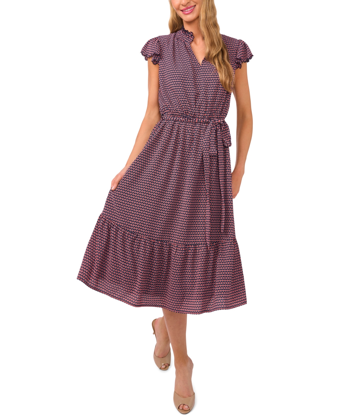 Click here for CeCe Womens Double Ruffle Scalloped Sleeve Midi Dr... prices