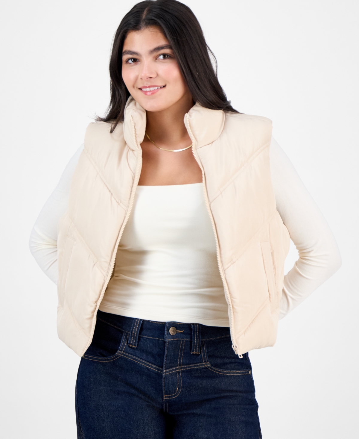 Click here for Madden Girl Juniors Bungee-Hem Mitered Puffer Vest... prices