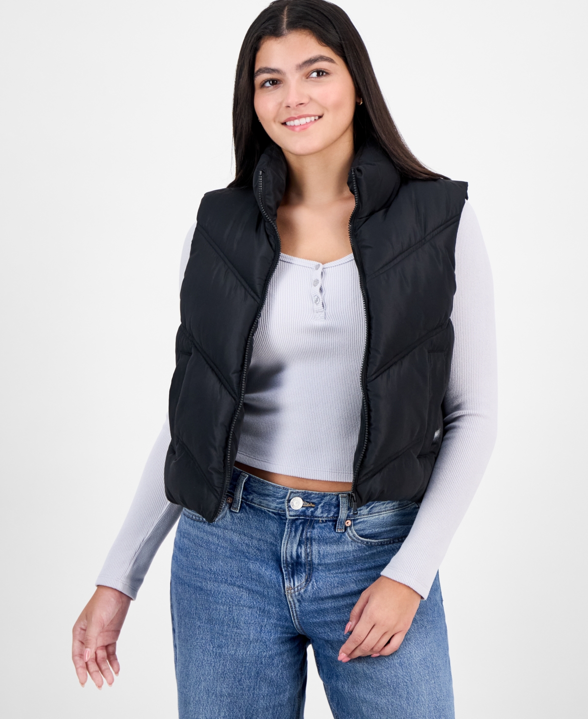 Click here for Madden Girl Juniors Bungee-Hem Mitered Puffer Vest... prices