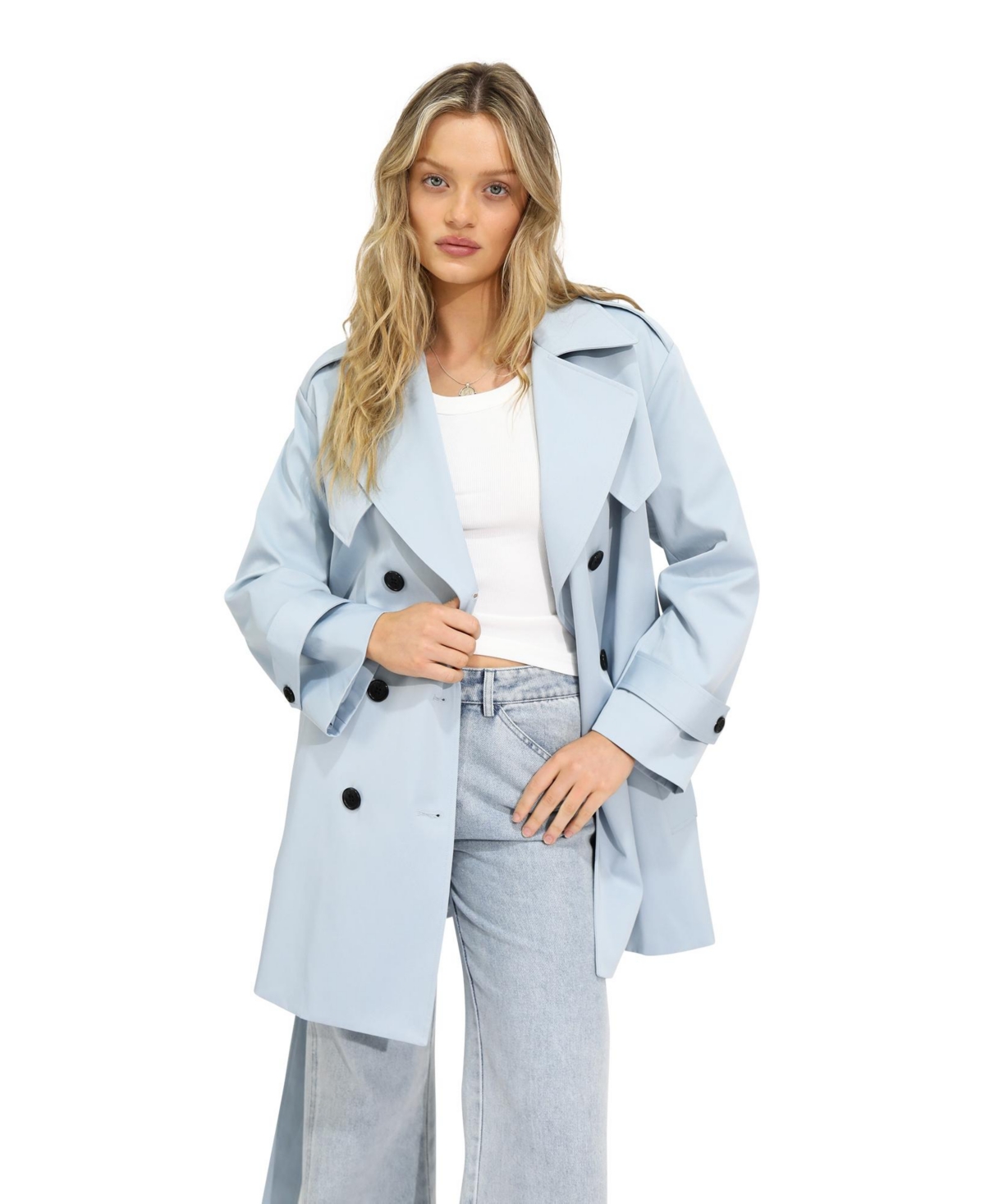 Click here for Belle & Bloom Whispers of Verona Trench Coat - Sky... prices