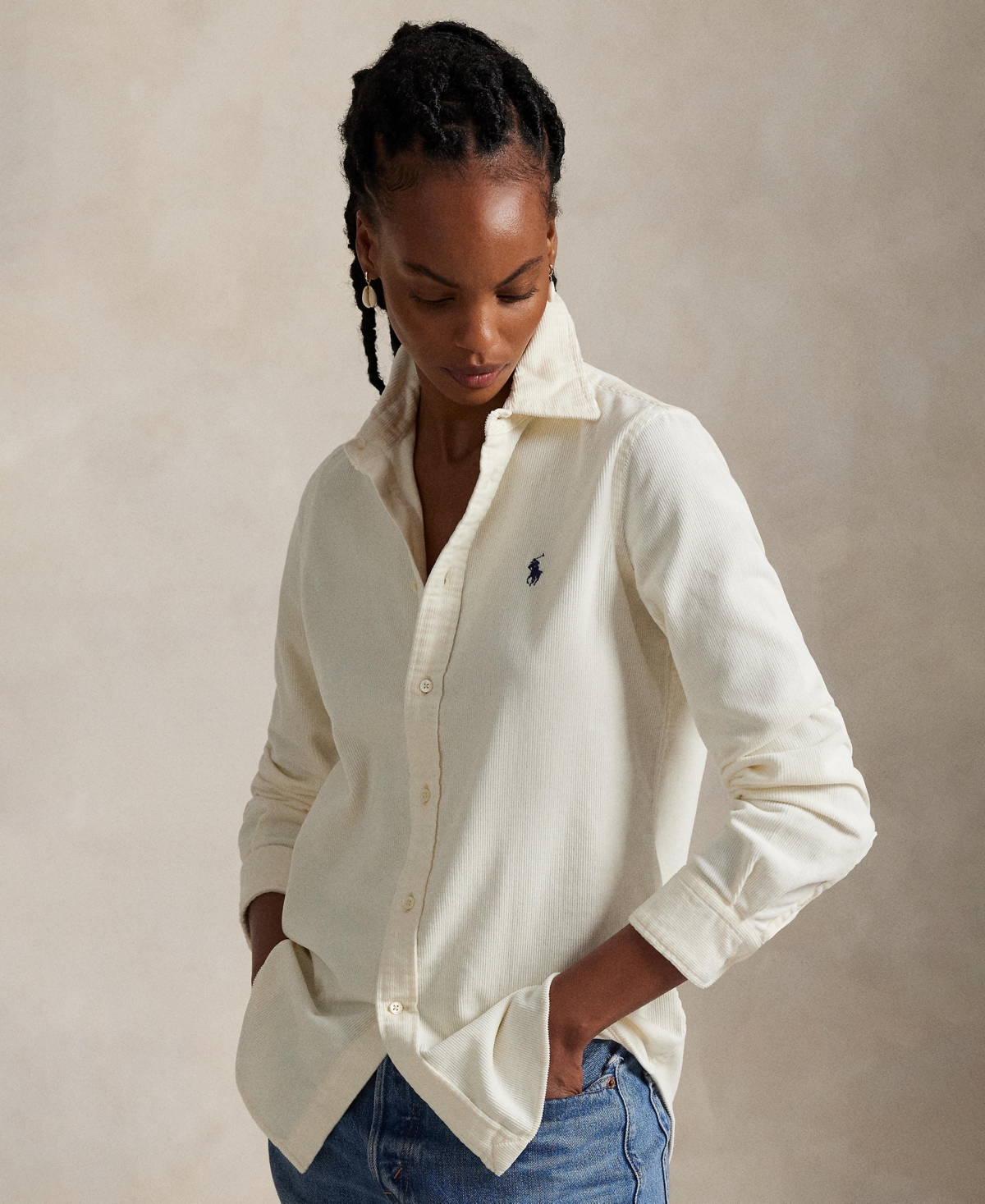 Polo Ralph Lauren Womens Embroidery Detail Shirt - Antique Cream