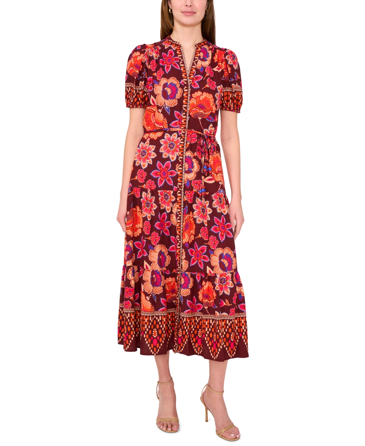Click here for Msk Petite Puff Sleeve Maxi Dress - Burgmulti prices
