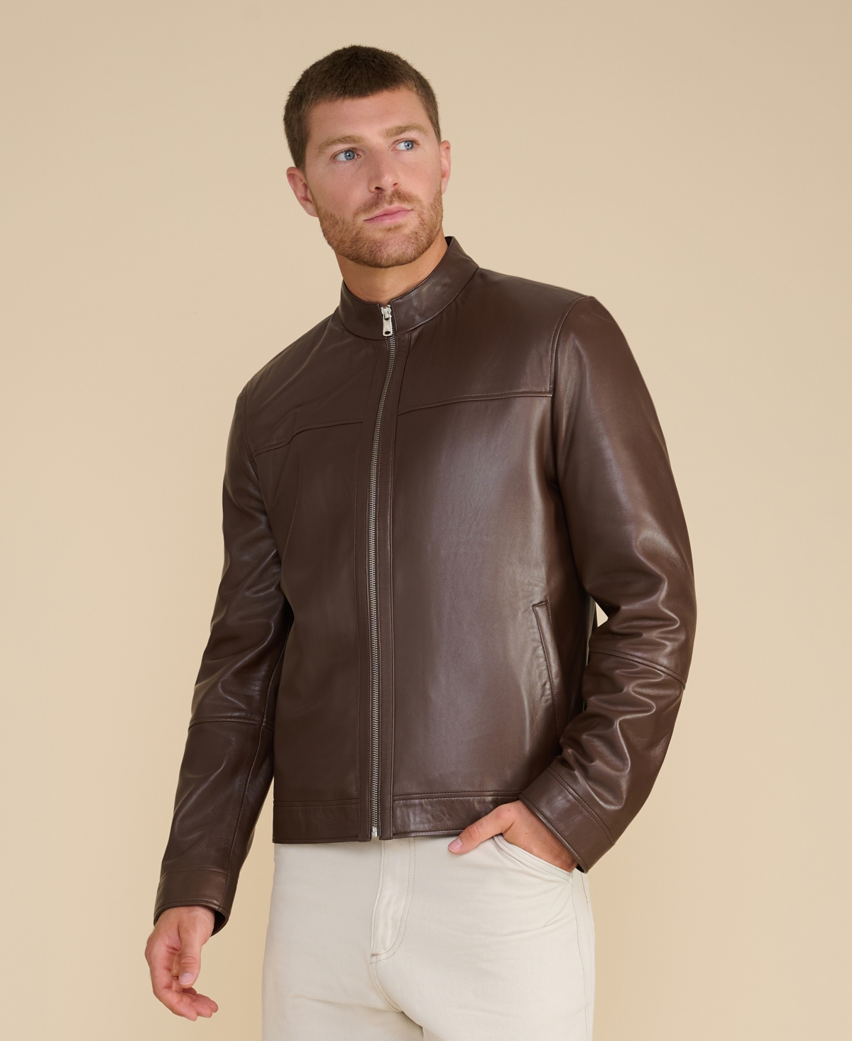 Click here for Furniq Uk Mens Leather Racer Jacket  Created for M... prices