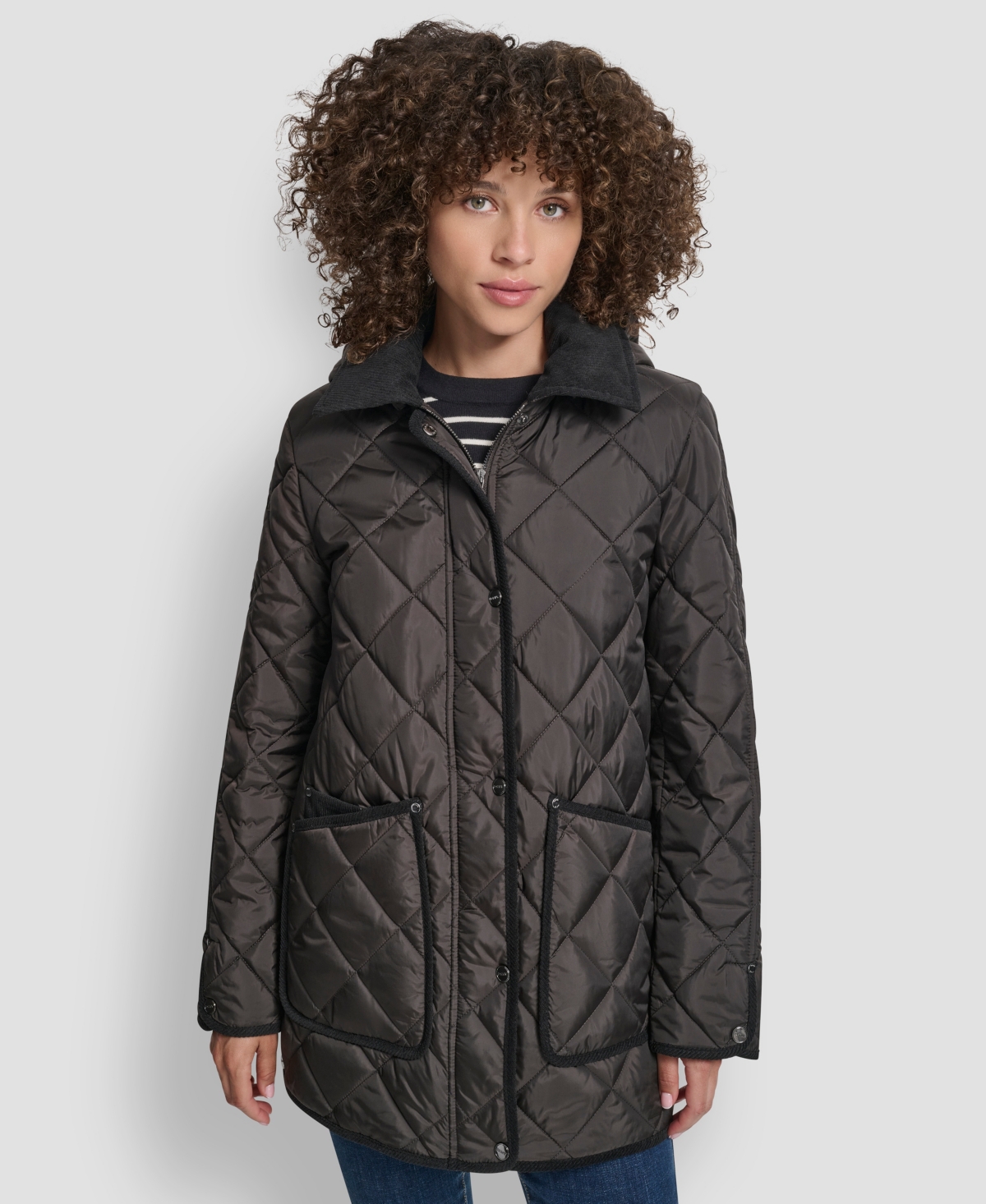 Click here for Dkny Womens Corduroy Collar Hooded Quilted Coat -... prices