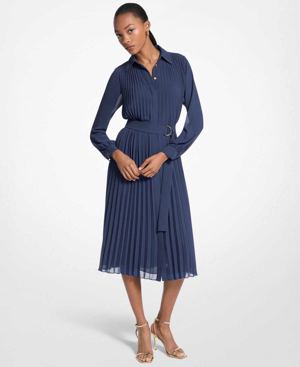 Click here for Michael Kors Womens Pleated Shirt Dress - Midnight... prices