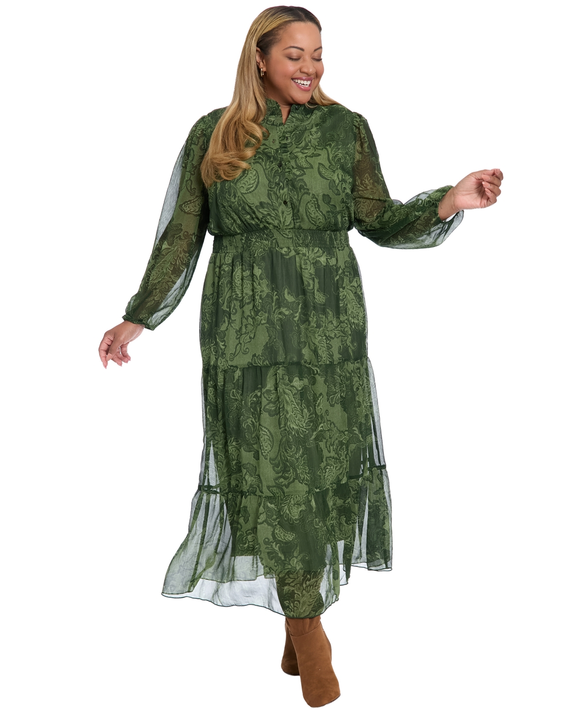 Click here for London Times Plus Size Printed Long Sleeve A-Line... prices