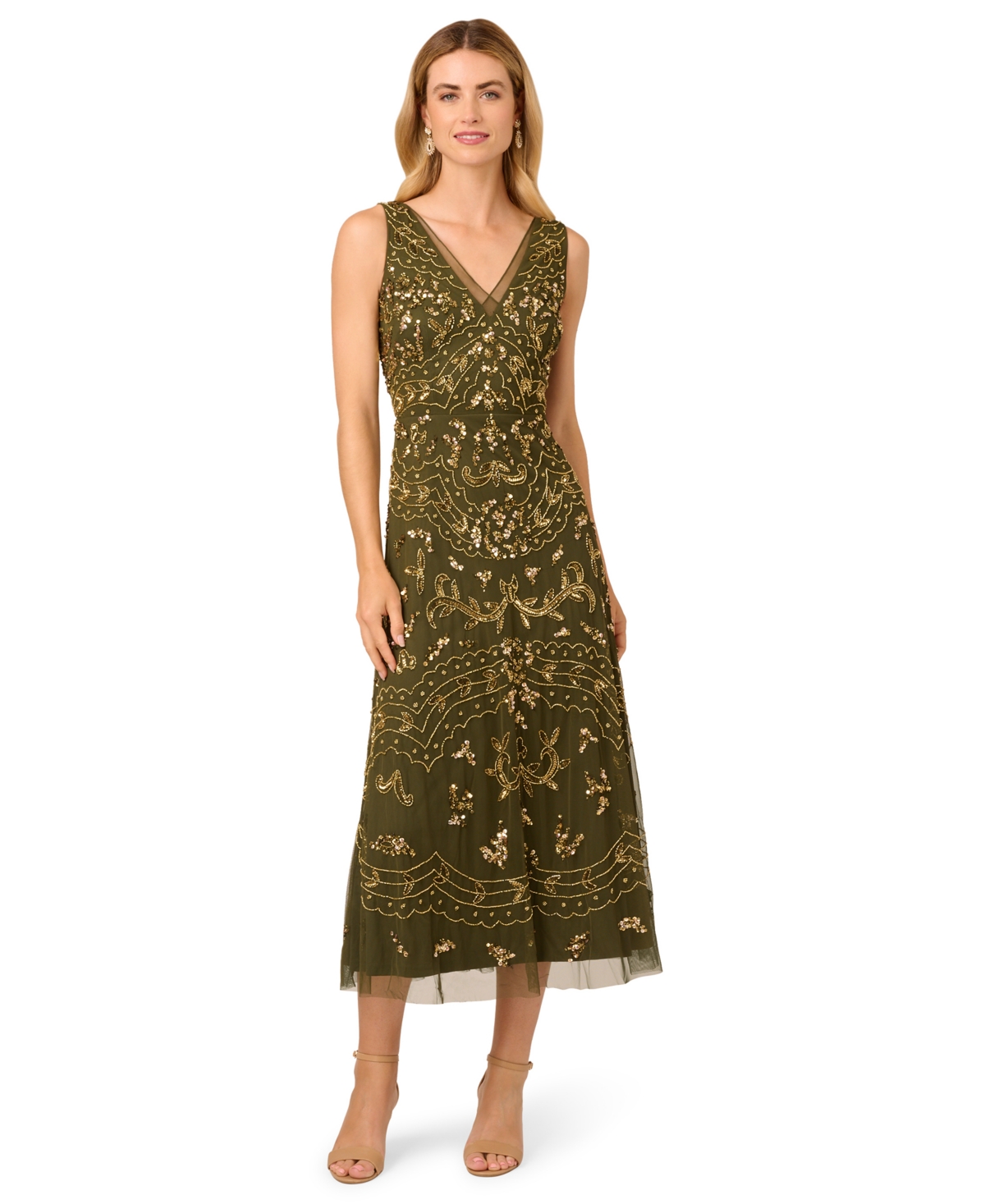 Click here for Adrianna Papell Petite Beaded Sleeveless Dress - O... prices