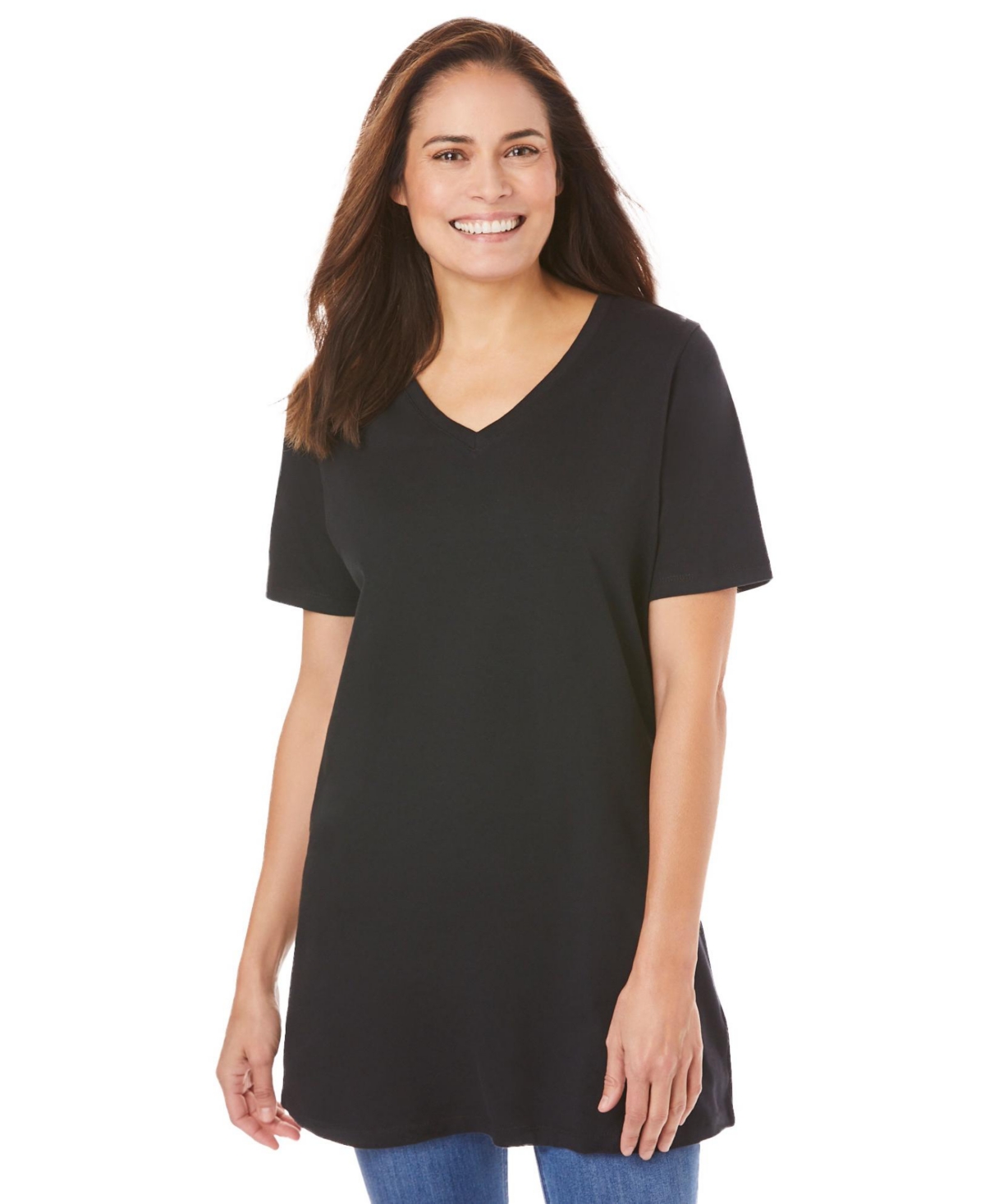 Click here for Woman Within Plus Size Perfect Short-Sleeve V-Neck... prices