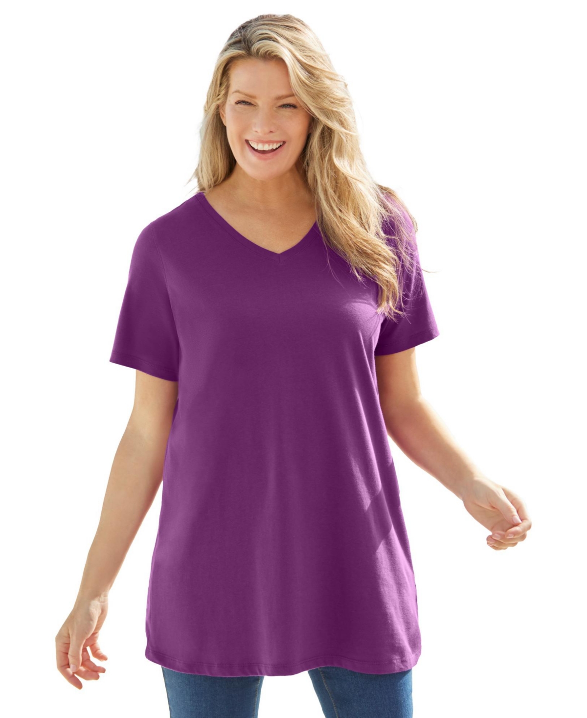 Click here for Woman Within Plus Size Perfect Short-Sleeve V-Neck... prices