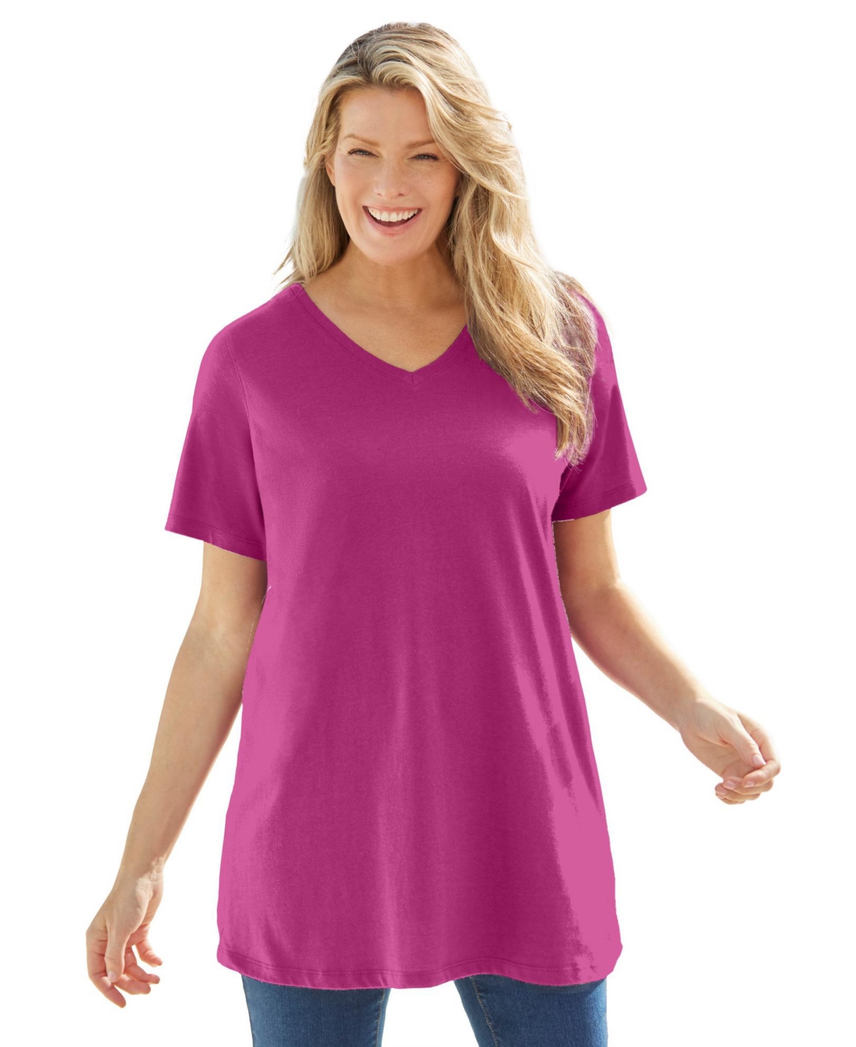 Click here for Woman Within Plus Size Perfect Short-Sleeve V-Neck... prices