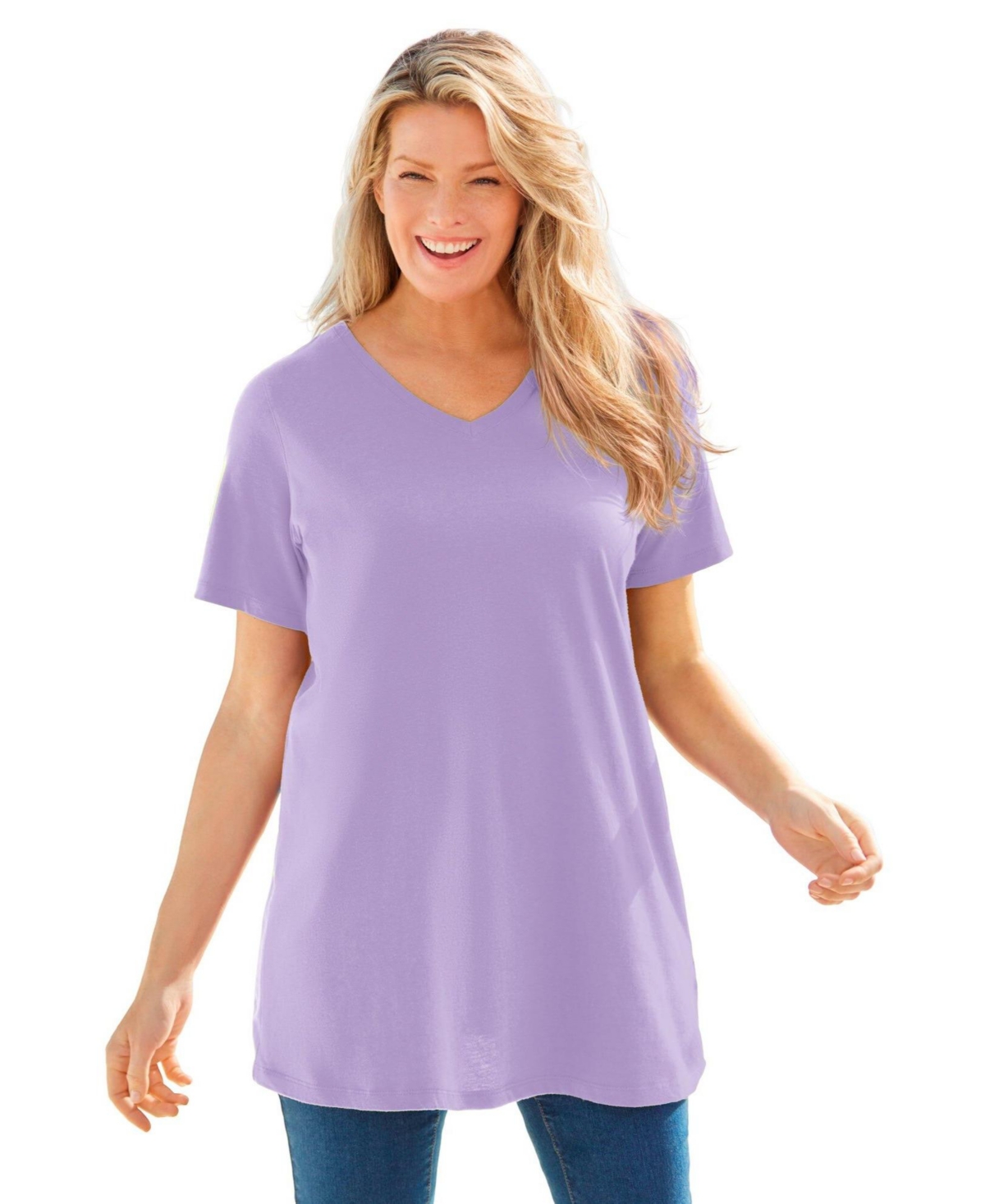 Click here for Woman Within Plus Size Perfect Short-Sleeve V-Neck... prices