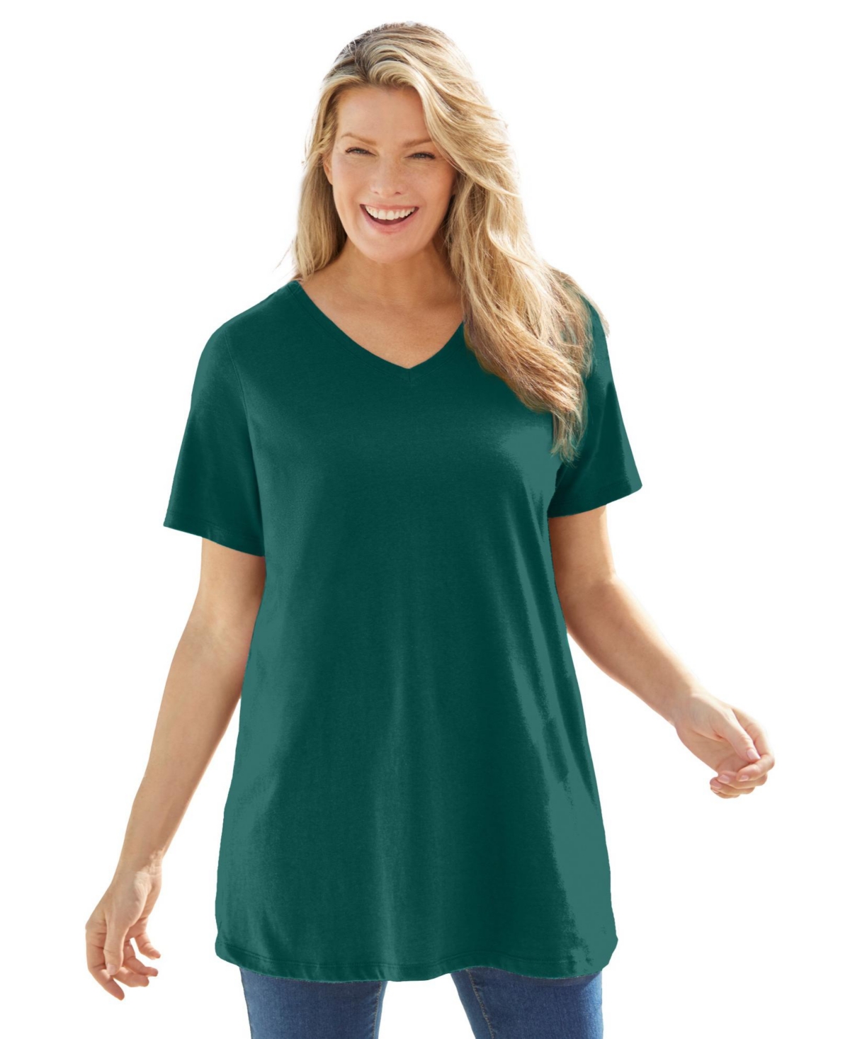 Click here for Woman Within Plus Size Perfect Short-Sleeve V-Neck... prices