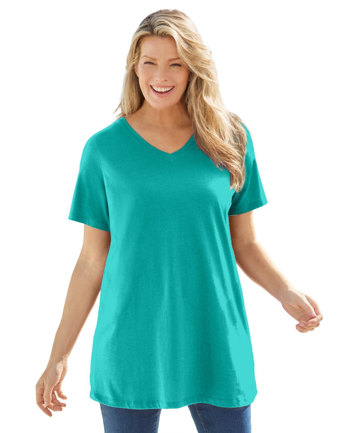 Click here for Woman Within Plus Size Perfect Short-Sleeve V-Neck... prices